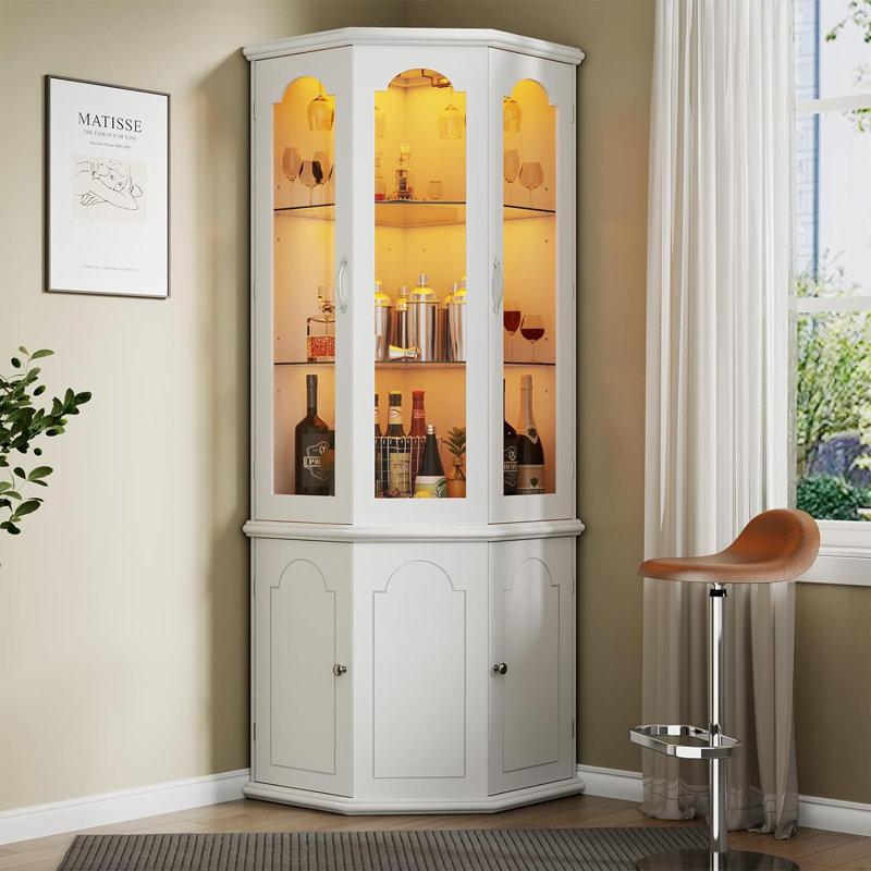 White corner hutch with glass doors store